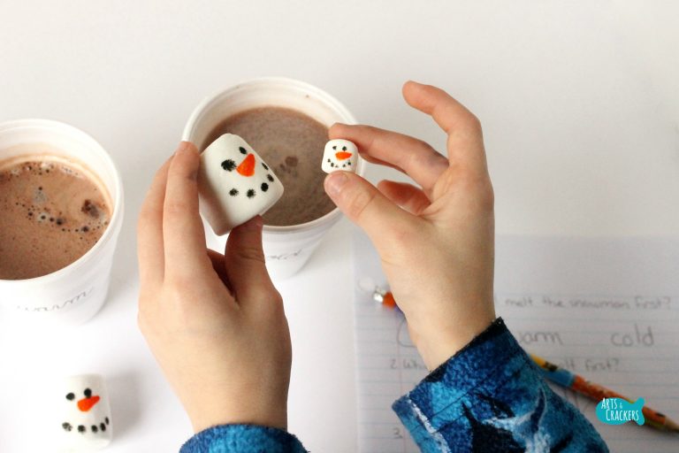 Hot Cocoa and Marshmallows Melting Snowman Activity for Winter