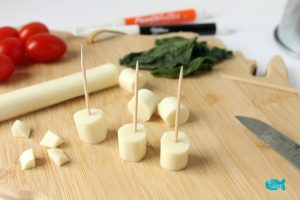 String Cheese Snowman Caprese Salad Appetizer Recipe