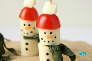 String Cheese Snowman Caprese Salad Appetizer Recipe