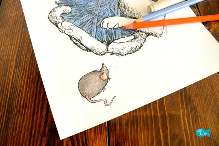 "Cat Nap" Vintage Storybook-Style Cat Coloring Page for Adults